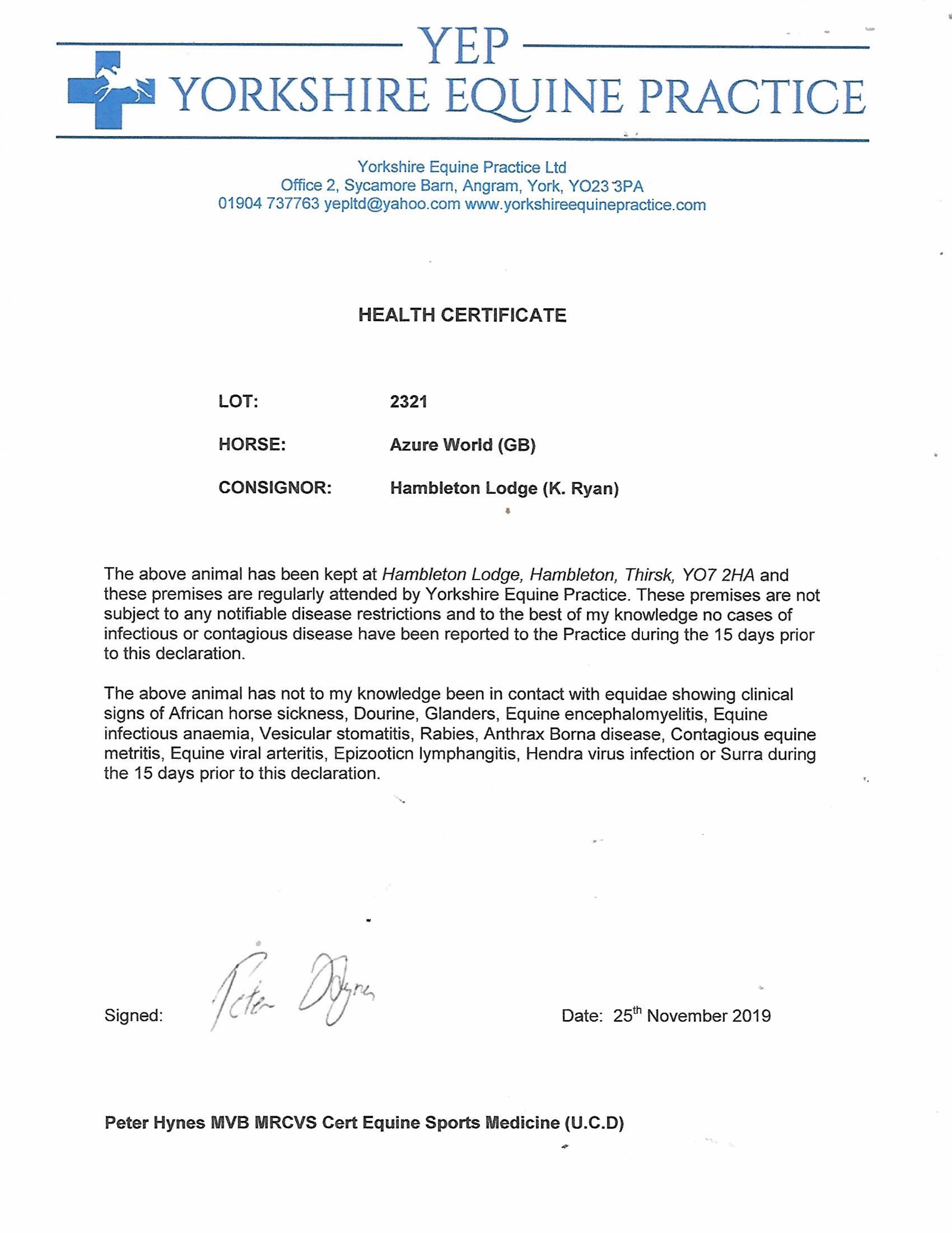 Health Certificate